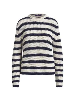 Ralph Lauren Women's Striped Crewneck Sweater - Off White Lux Navy  - Off White Lux Navy
