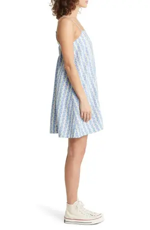 Treasure & Bond Linen Blend Shift Dress - Ivory- Blue Azorica Leaf