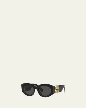 Miu Miu Logo Oval Sunglasses - Grey