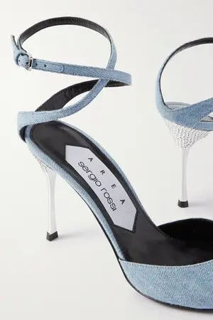 SERGIO ROSSI Area Crystal-embellished Denim Pumps