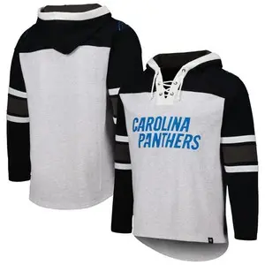 '47 Carolina Panthers Heather Gridiron Lace-up Pullover Hoodie