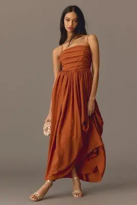 knee length dresses for ladies Brown Plaid Checkered V-Neck Ruched Bodice Midi Dress Medium main image 1
