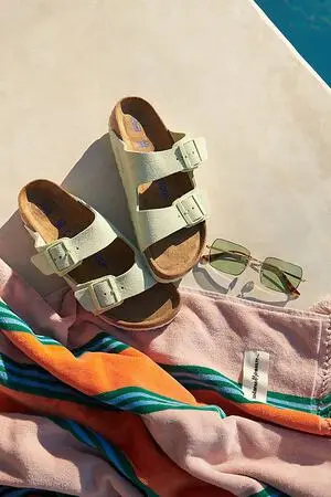 BIRKENSTOCK Arizona Suede Soft Footbed Sandals Lime