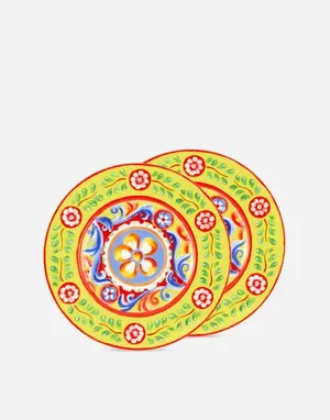 Dolce & Gabbana Set 2 Dessert Plates In Fine Porcelain - Multicolor