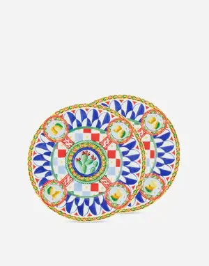 Dolce & Gabbana Set 2 Dessert Plates In Fine Porcelain - Multicolor
