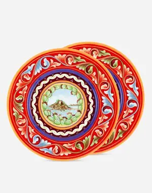Dolce & Gabbana Set 2 Dinner Plates In Fine Porcelain - Multicolor