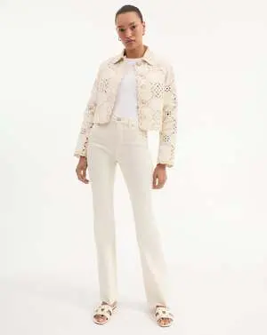 Veronica Beard Cameron Boot-Cut Jeans With Raw Hem - Ecru