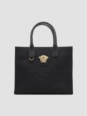 Versace Canvas & Leather Tote Bag - Black