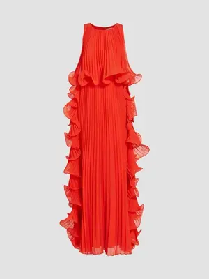 Badgley Mischka Pleated Octopus-trimmed Gown