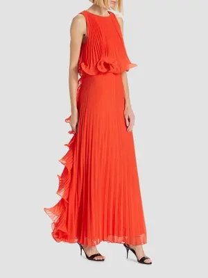 Badgley Mischka Pleated Octopus-trimmed Gown
