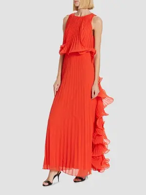 Badgley Mischka Pleated Octopus-trimmed Gown