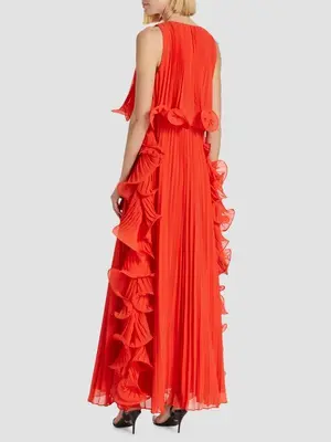 Badgley Mischka Pleated Octopus-trimmed Gown