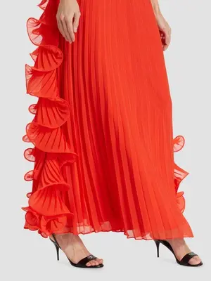 Badgley Mischka Pleated Octopus-trimmed Gown