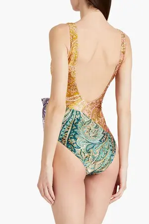 Zimmermann Wrap-effect Bow-detailed Printed Swimsuit Blue
