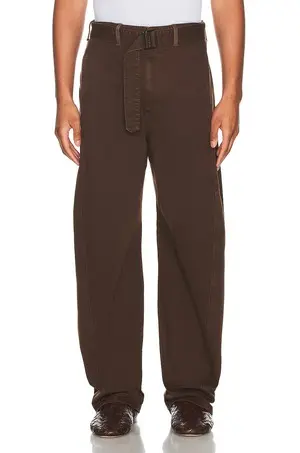 LEMAIRE Twisted Belted Pants In Chocolate - Dark Brown