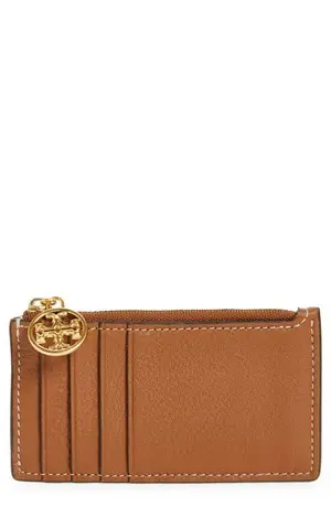 Tory Burch Miller Zip Leather Card Case Light Umber