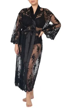 Rya Collection Darling Sheer Lace Robe Black