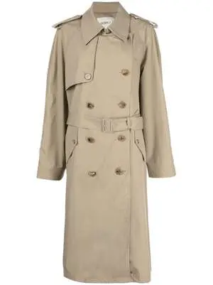 Goen.j Contrast-panel Double-breasted Trench Coat