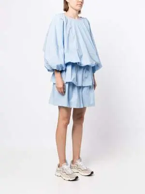 Goen.j Balloon-sleeves Poplin Dress - Blue