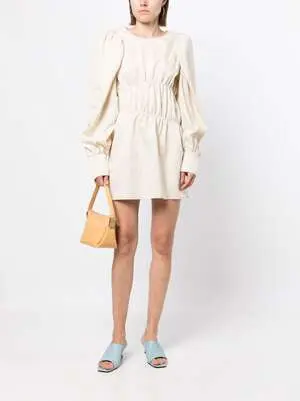 Goen.j Puffed-sleeves Ruched Mini Dress - Neutrals