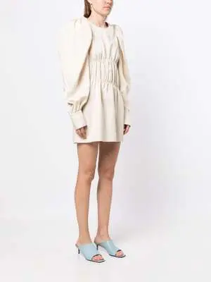 Goen.j Puffed-sleeves Ruched Mini Dress - Neutrals