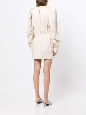 Goen.j Puffed-sleeves Ruched Mini Dress - Neutrals