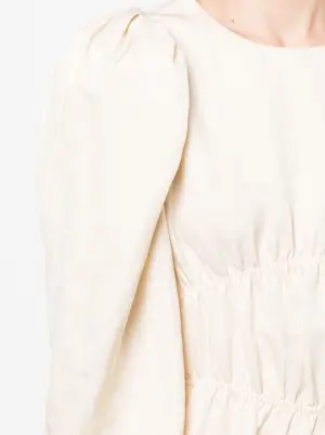 Goen.j Puffed-sleeves Ruched Mini Dress - Neutrals