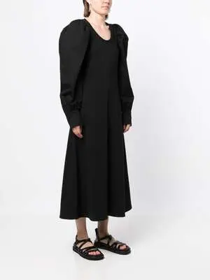 Goen.j Flared Puff-sleeve Ankle-length Dress - Black