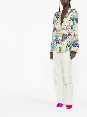 Off-White Floral Print Long-sleeve Shirt