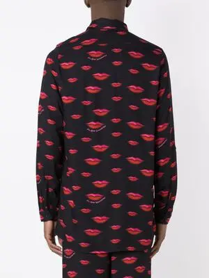 AMIR SLAMA Lips-motif Button-up Shirt - Black