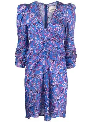 Isabel Marant Floral-print Ruched Mini Dress - Blue