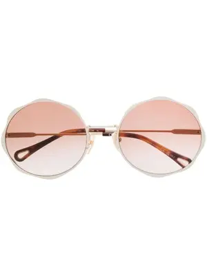Chloé Logo-engraved Round-frame Sunglasses - Gold