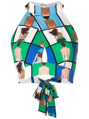AMIR SLAMA Graphic-print Halterneck Top - Multicolour