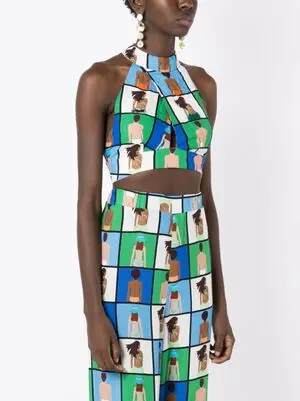 AMIR SLAMA Graphic-print Halterneck Top
