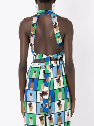 AMIR SLAMA Graphic-print Halterneck Top