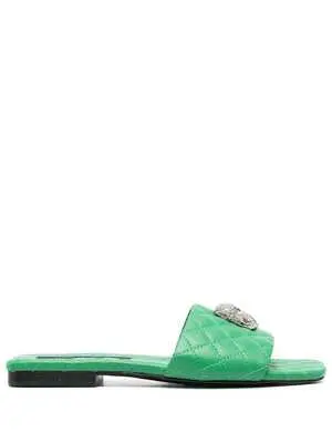 Philipp Plein Crystal Skull Matelassé Slides - Green