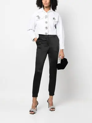 Philipp Plein Crystal Button Cropped Denim Jacket - White