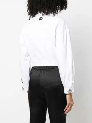 Philipp Plein Crystal Button Cropped Denim Jacket - White