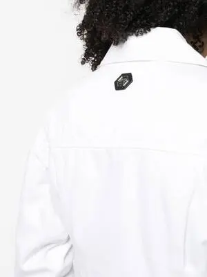 Philipp Plein Crystal Button Cropped Denim Jacket - White