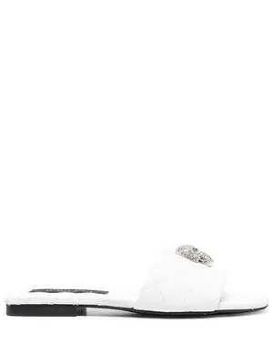 Philipp Plein Crystal-skull Matelassé Slides - White