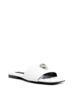 Philipp Plein Crystal-skull Matelassé Slides - White