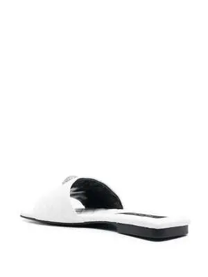 Philipp Plein Crystal-skull Matelassé Slides - White