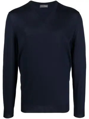 DRUMOHR V-neck Merino Wool Jumper - Blue