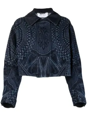 Alberta Ferretti Cropped Denim Jacket With Graphic Print - Blue
