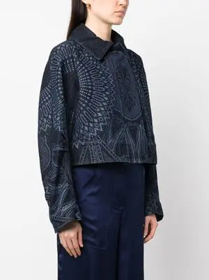 Alberta Ferretti Cropped Denim Jacket With Graphic Print