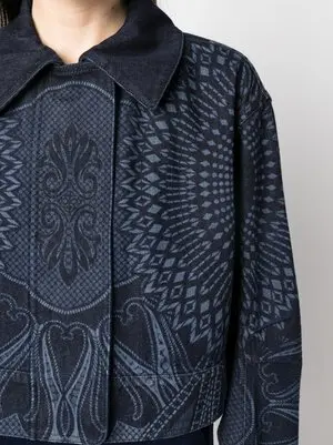 Alberta Ferretti Cropped Denim Jacket With Graphic Print