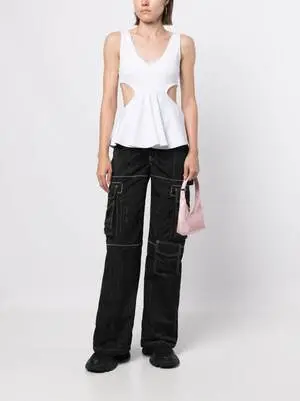 Goen.j Cut-out Ruffled Tank Top - White