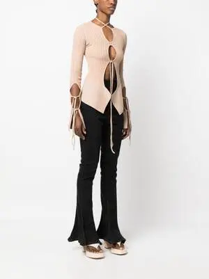 ANDREĀDAMO Tie-fastening Long-sleeve Knitted Top - Neutrals