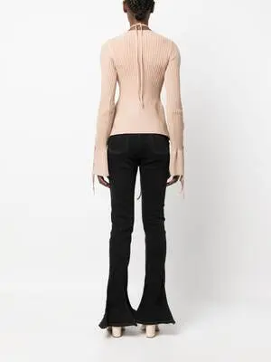 ANDREĀDAMO Tie-fastening Long-sleeve Knitted Top - Neutrals