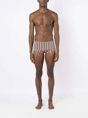 AMIR SLAMA Stripe-print Swim Trunks - Brown